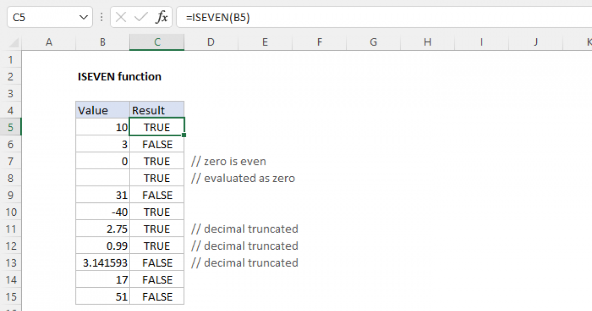 Excel ISEVEN Function Exceljet